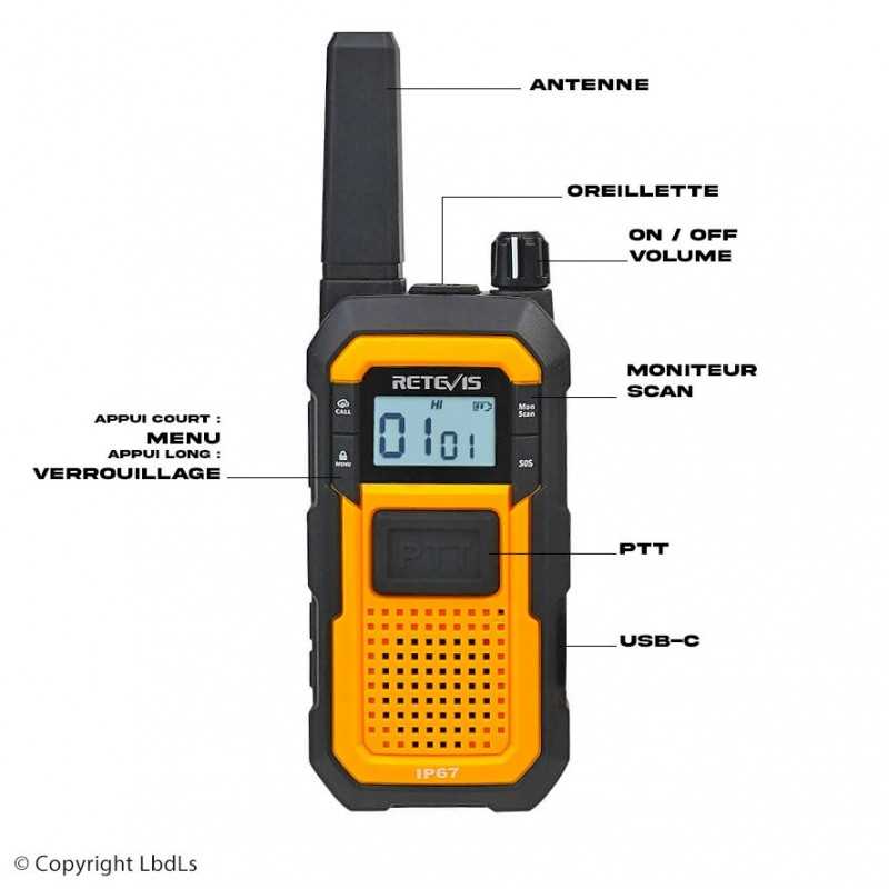 Boite de 2 RB648 Retevis IP67 PMR446 chargeur double