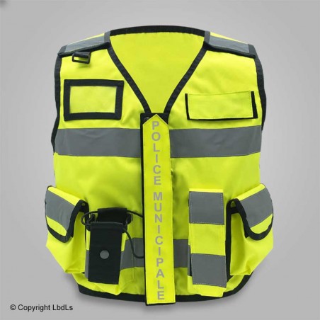 Gilet MULTIPOCKET POLICE MUNICIPALE haute visibilité jaune réglable...